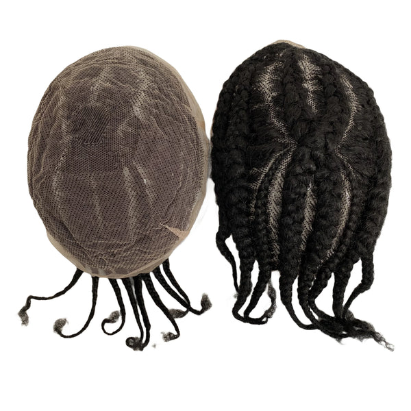 NO.8 Root Afro Corn Braids Full Lace Toupee for Men - ReHair System