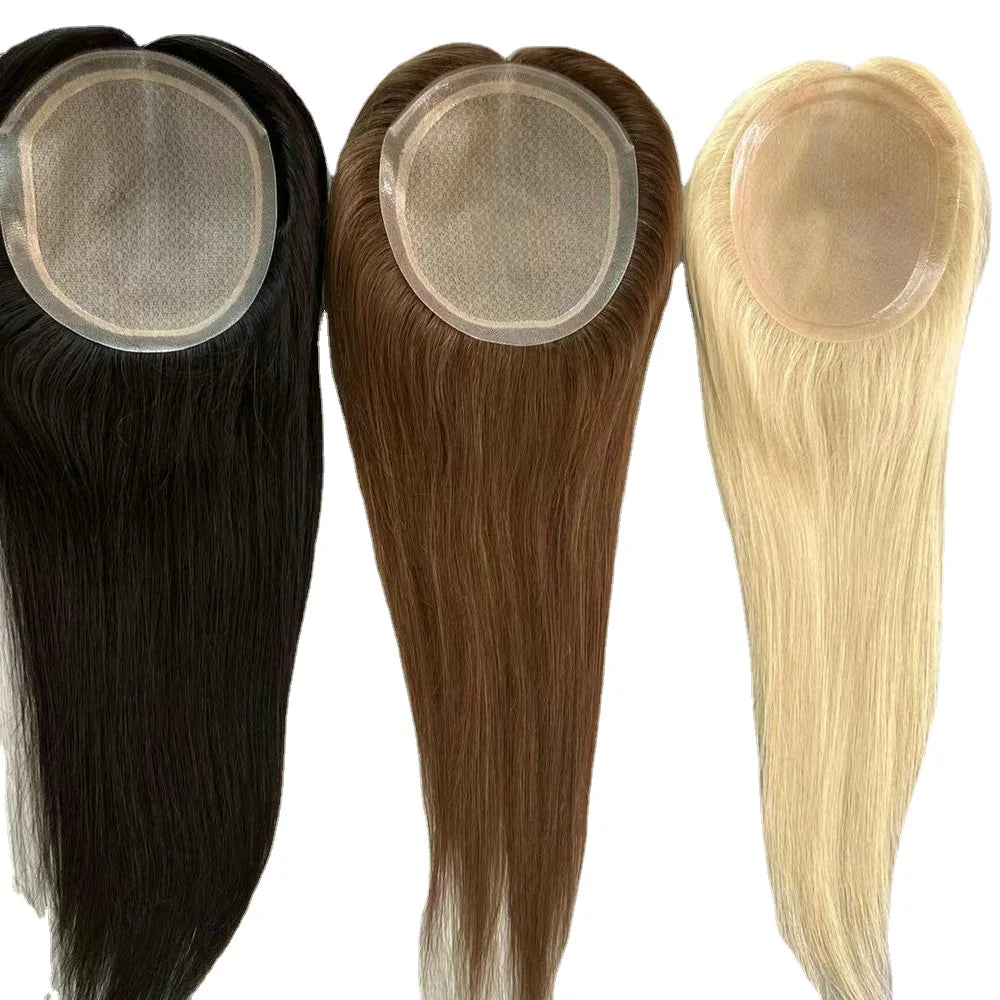 Silk Base Hair Toppers Natural Human Hair Toupee for Women Remy Hairpi ...